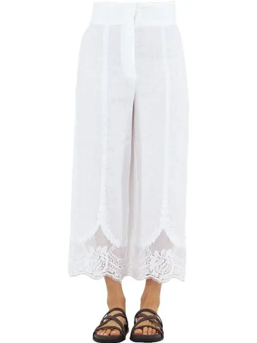 TWINSET High-waist Lace Hem Trousers - White