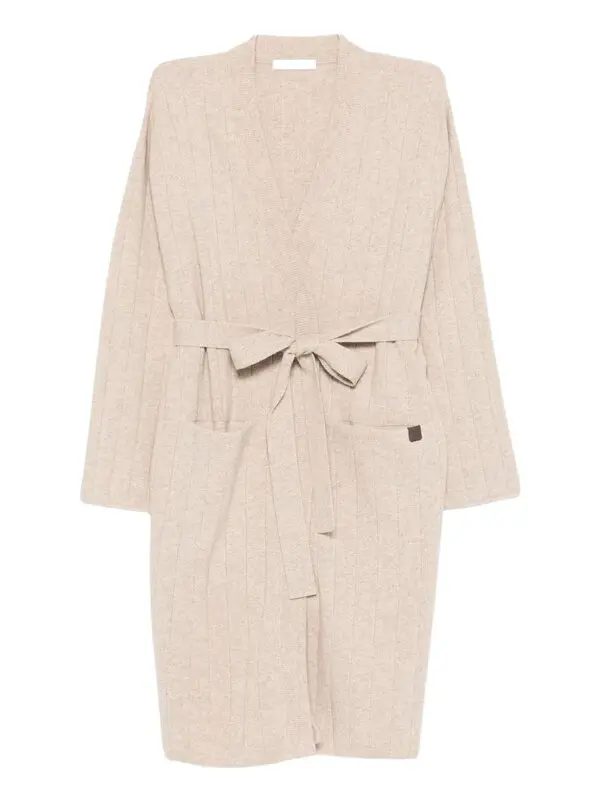 Max Mara Ribbed Belted Cardigan With Lace-up Detail - Nude