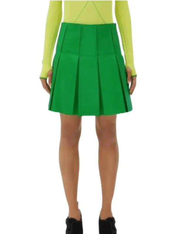 Bottega Veneta Pleated Leather Mini Skirt - Green