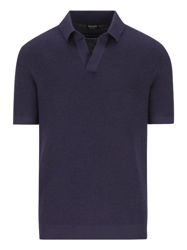 Zegna Jacquard Open-collar Polo Shirt - Black