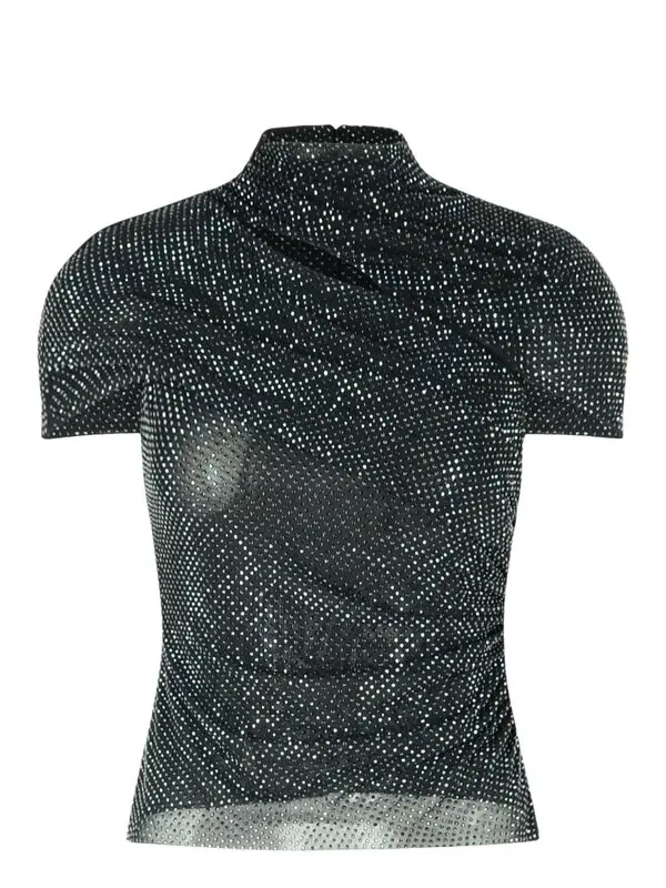SELF-PORTRAIT Embellished Mesh Cut-out Top - Black