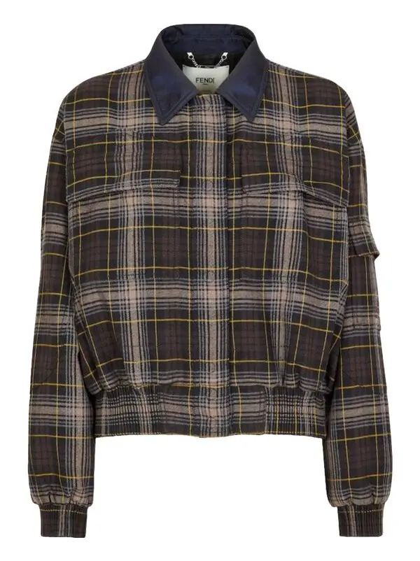 Fendi Checked Cropped Bomber Jacket - Brown