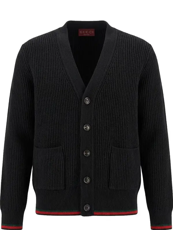 Gucci Rib Knit V-neck Cardigan - Black