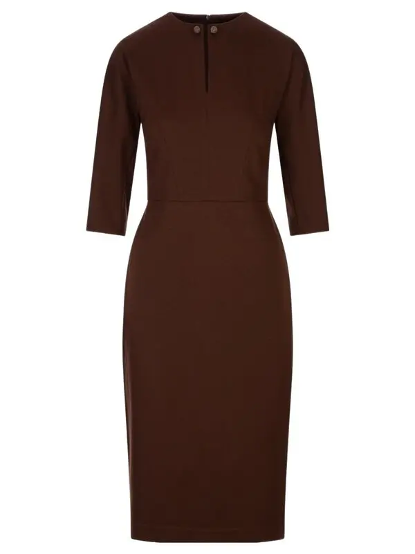 Fabiana Filippi Three-quarter Sleeve Crewneck Midi Dress - Brown