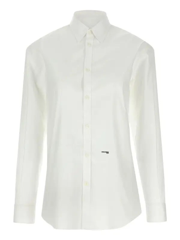 Dsquared2 Cotton Shirt With Logo Print And Cut-out Detail - White