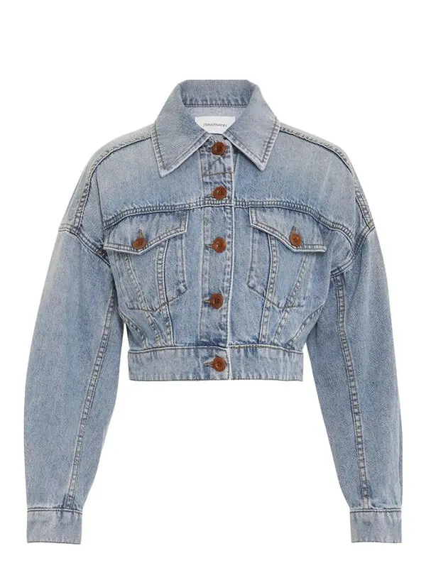 Zimmermann Raie Cropped Denim Jacket - Blue