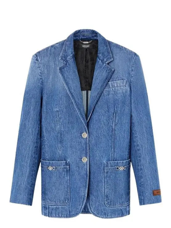 Versace Single-breasted Tailored Denim Blazer - Blue