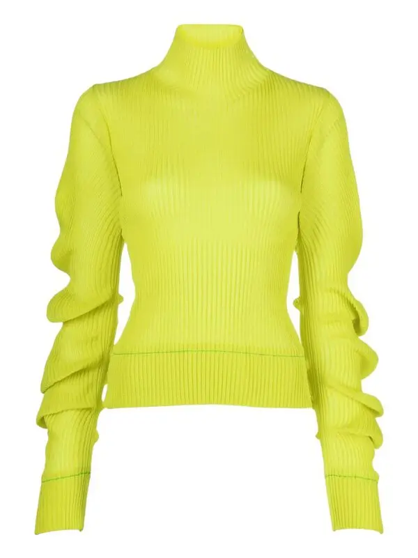 Bottega Veneta Gathered-sleeve Rollneck Top - Yellow