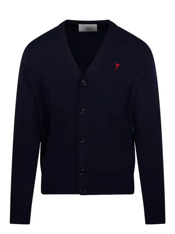 AMI Paris De Coeur Wool Cardigan - Black