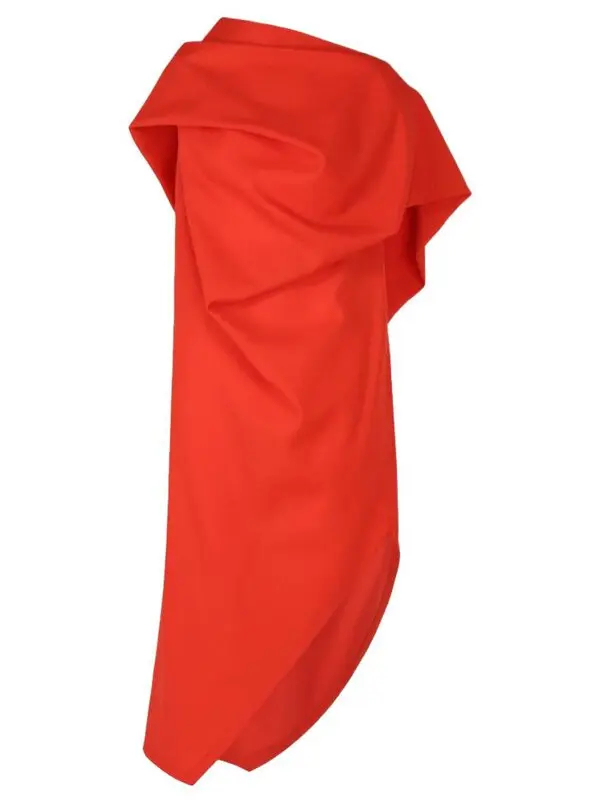 Issey Miyake Wool Asymmetric Midi Dress - Red