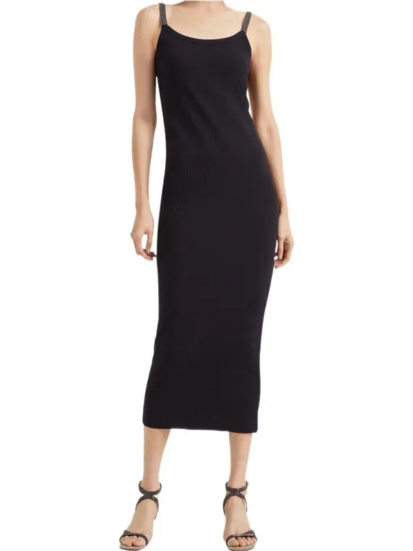 Brunello Cucinelli Embellished Sleeveless Midi Dress - Black