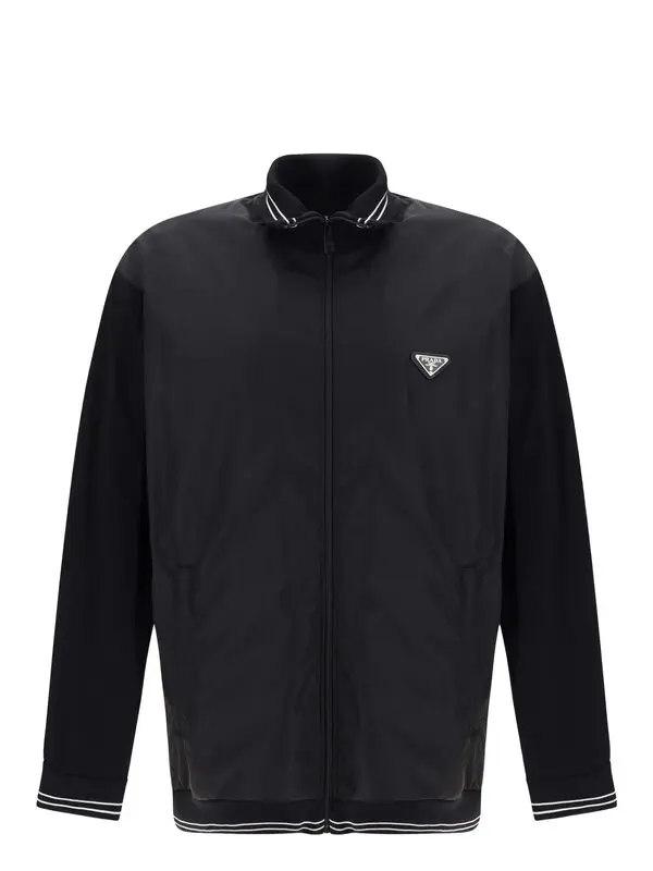 Prada Zip-up Coat With Enameled Triangle Logo - Black
