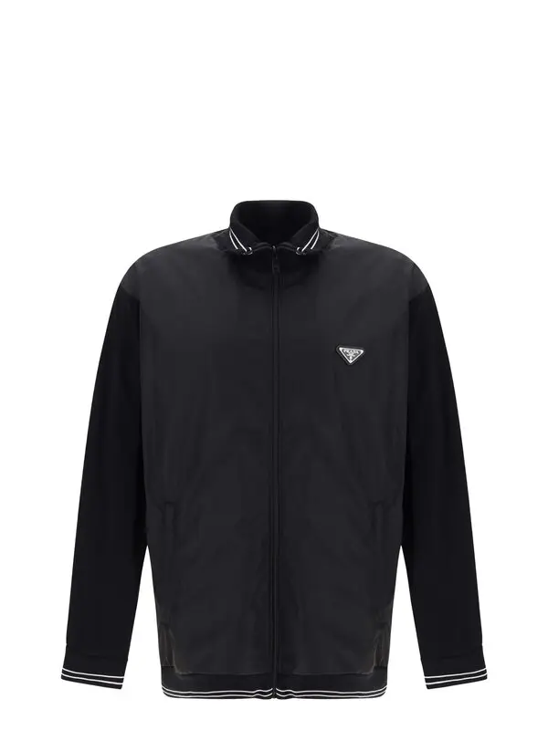 Prada Zip-up Coat With Enameled Triangle Logo - Black