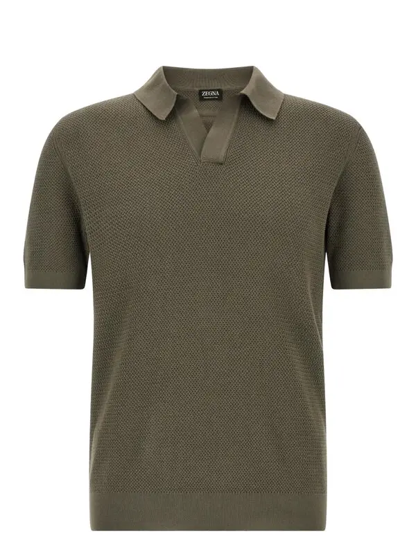 Zegna Open Collar Jacquard Polo Shirt - Green
