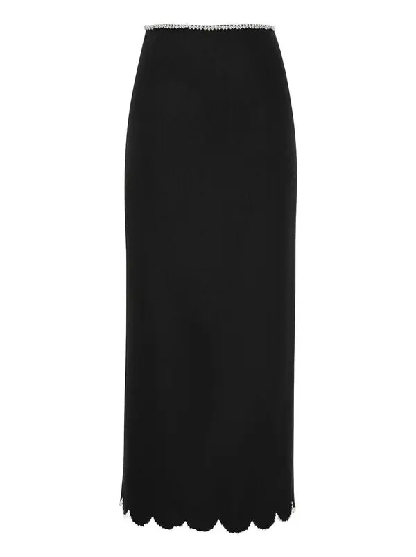 Zimmermann Crush Scalloped Midi Skirt - Black