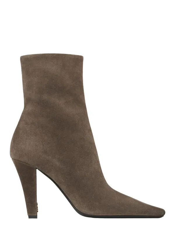 Saint Laurent Jill Pointed Toe Ankle Boots - Brown