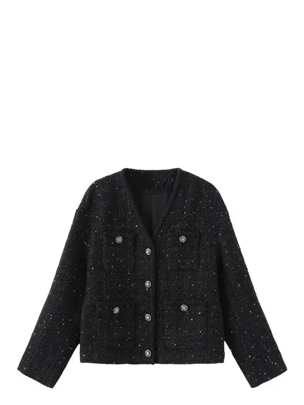 Marissa Chiara V-neck Embellished Jacket - Black