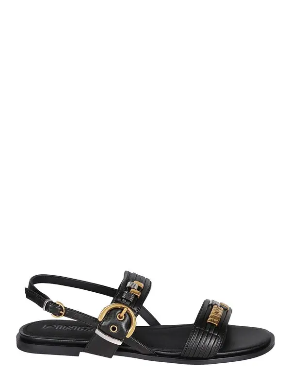 Pinko Buckle Fastened Flat Sandals With Gold Hardware - Black