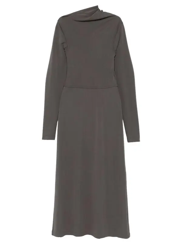 TOTEME Asymmetrical Neckline Long Sleeve Draped Dress - Anthracite Gray