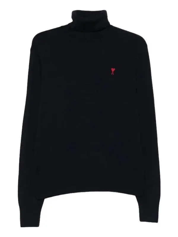 AMI Paris High-neck Embroidered Sweater - Navy Blue
