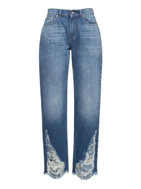 Stella McCartney Low Rise Distressed Cotton Denim Jeans - Blue