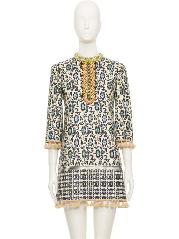 Valentino Garavani Floral-print Embellished Dress - Birch/blue