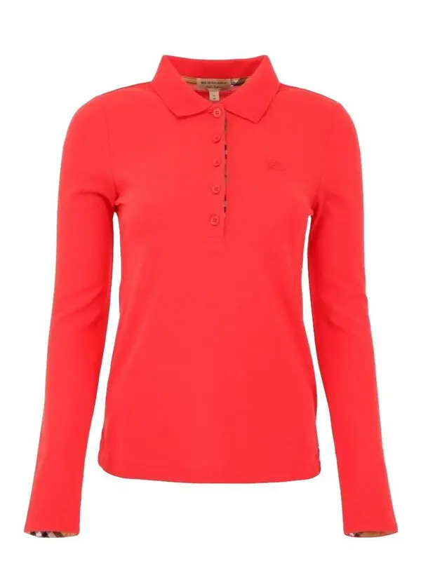 Burberry Long-sleeve Cotton Piqué Polo Shirt With Check Detail - Red
