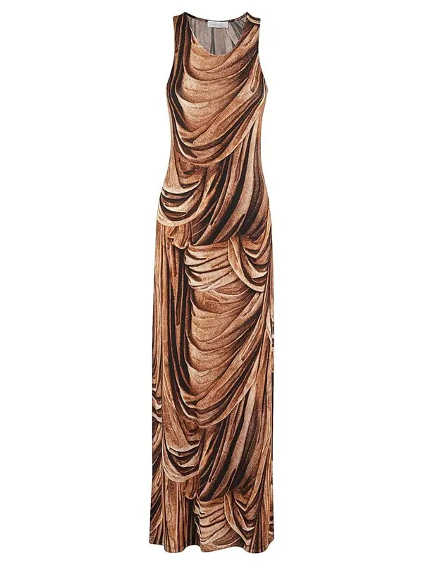 Rabanne Graphic-print Jersey Maxi Dress - Brown