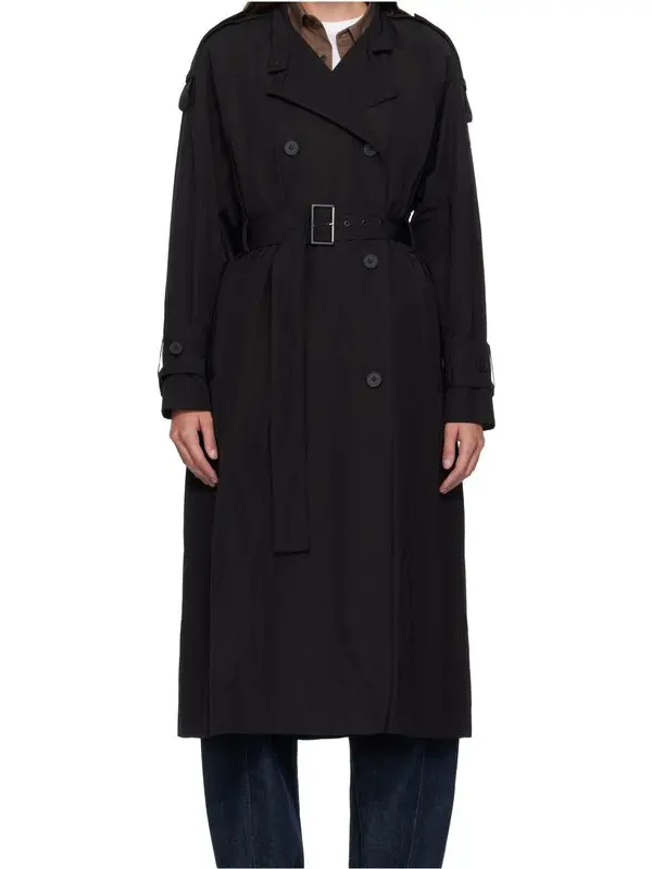 Moncler Long-sleeved Belted Windbreaker With Notched Lapels - Black