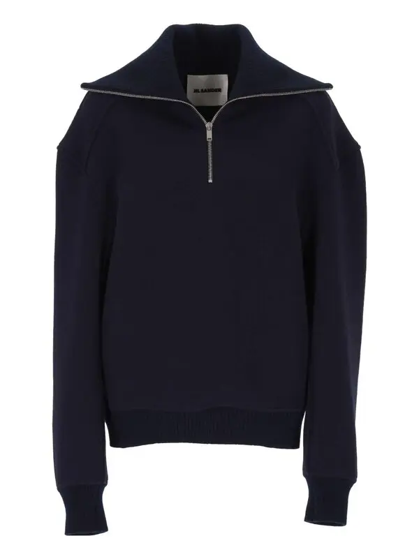 JIL SANDER Half-zip Funnel Neck Sweater - Black