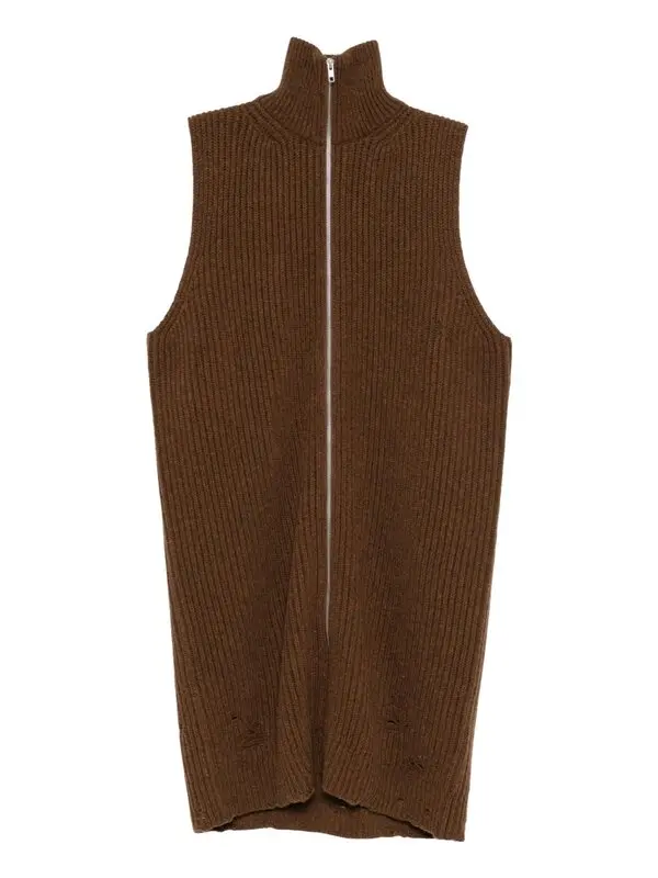 MAISON MARGIELA Sleeveless Knitted Cardigan With Distressed Effect - Chocolate Brown