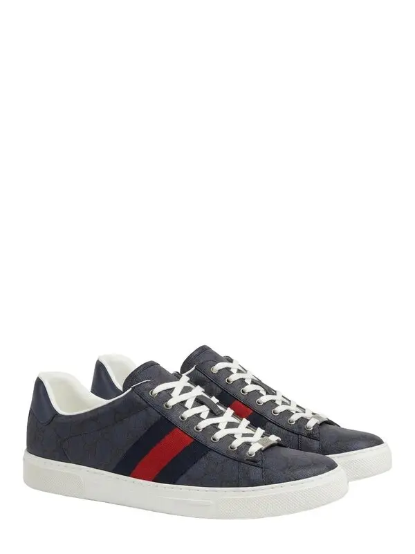 Gucci Ace Monogrammed Low-top Sneakers - Dark Blue