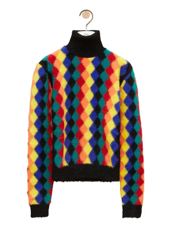 Loewe Argyle High Neck Sweater In Nylon - Multicolor