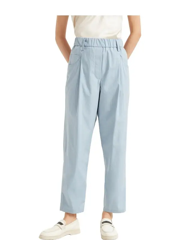 Brunello Cucinelli Embellished Lightweight Poplin Five-pocket Track Trousers - Sky-blue