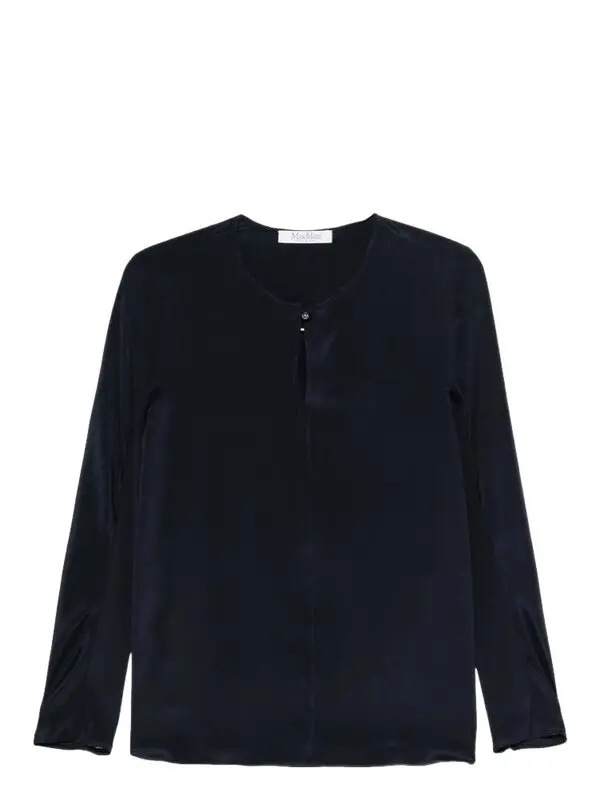 Max Mara Round Neck Long-sleeved Top With Button-down Front - Black