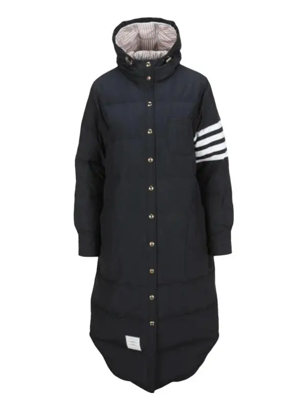 Thom Browne 4-bar Striped Padded Long Coat - Navy Blue