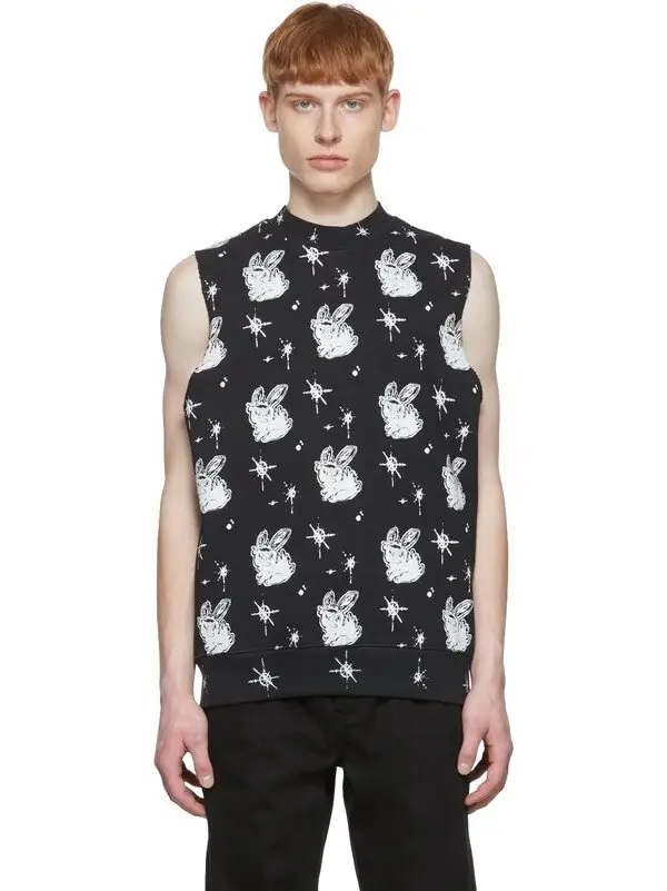 We11Done Sleeveless Graphic Print Top - Black