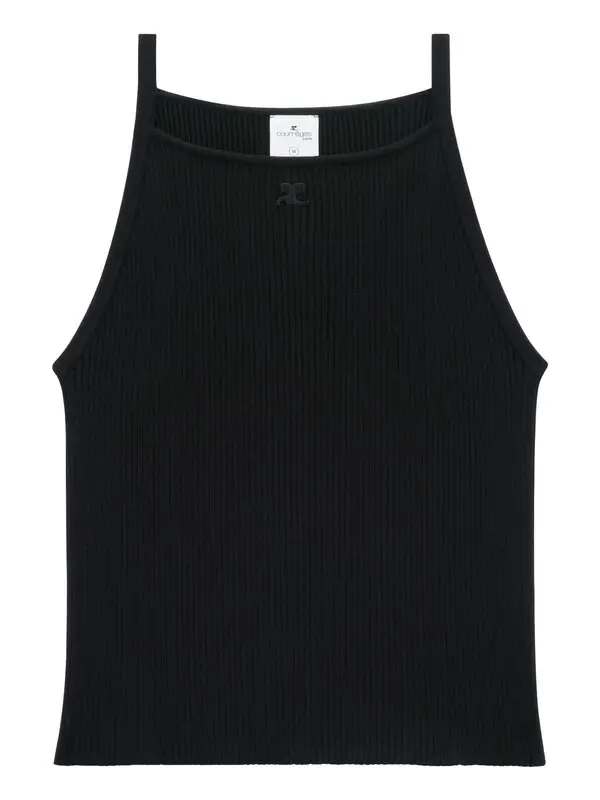 COURREGES Ribbed Sleeveless Vest With Logo Detail - Black