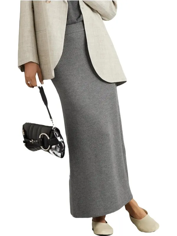 Max Mara Rib Knitted Maxi Skirt - Light Gray