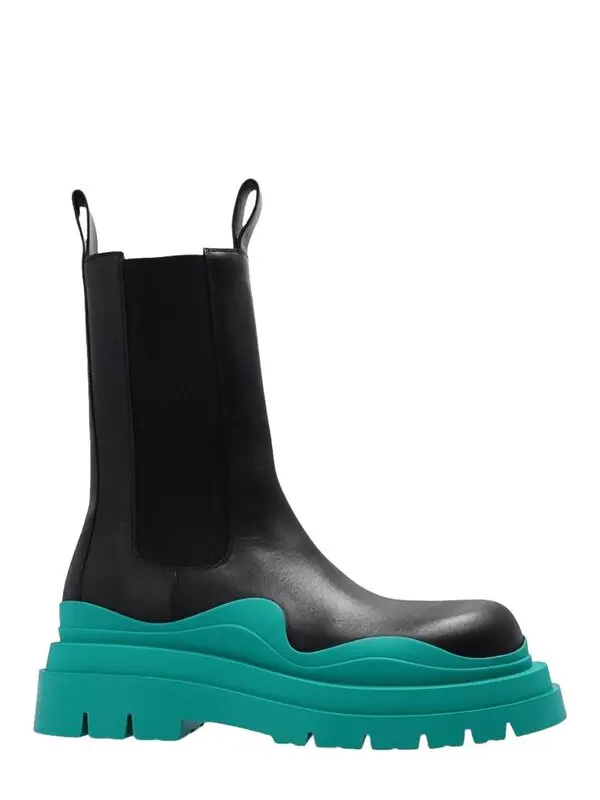 Bottega Veneta Round Toe High-top Boots With Turquoise Rubber Soles - Black