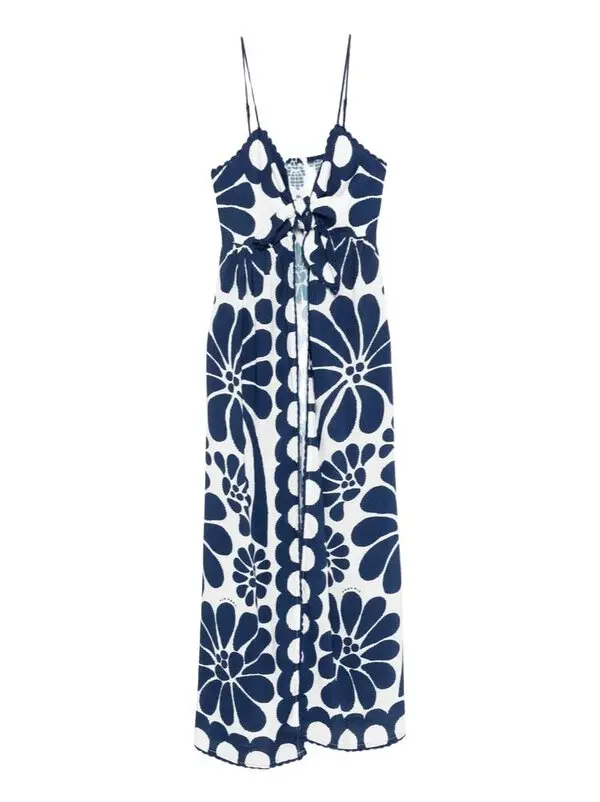 Farm Rio Floral Tie Front Maxi Dress - Blue