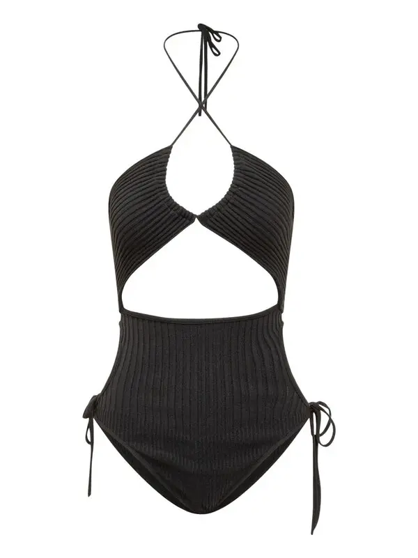 ANDREĀDAMO Halter Neck Cut Out Jumpsuit - Black