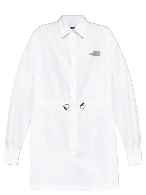Dsquared2 Logo Print Drawstring Waist Mini Shirt Dress - White