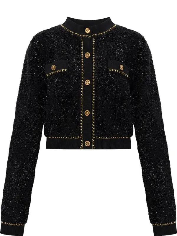 Versace Textured Buttoned Cardigan - Black