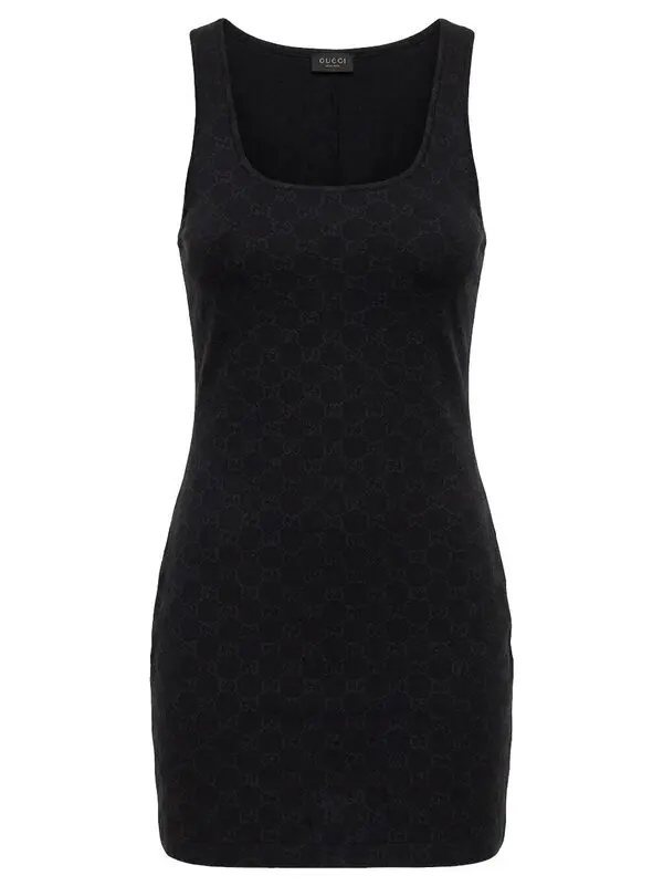 Gucci Gg Knit Jacquard Sleeveless Dress - Black