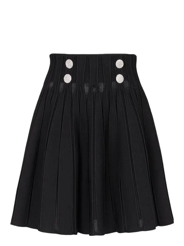 Balmain High-waist Pleated Skater Skirt With Horn-shaped Button Detail - Black