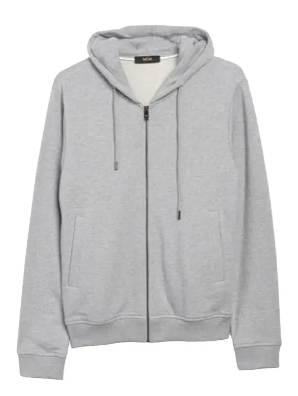 Mcm Zip-up Hooded Jacket With Logo Print - Gray