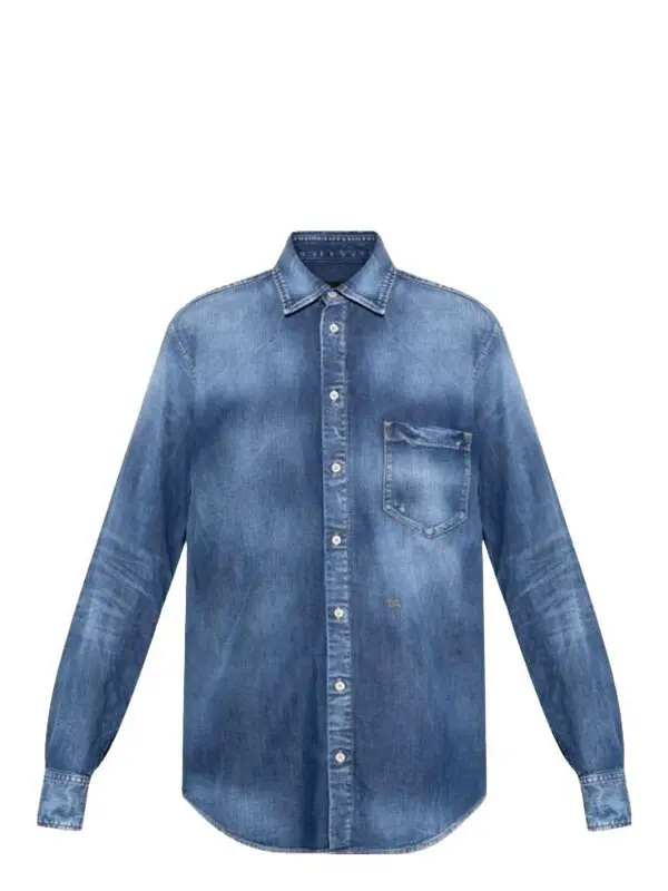 Dsquared2 Denim Button-up Shirt With Chest Pocket - Navy Blue