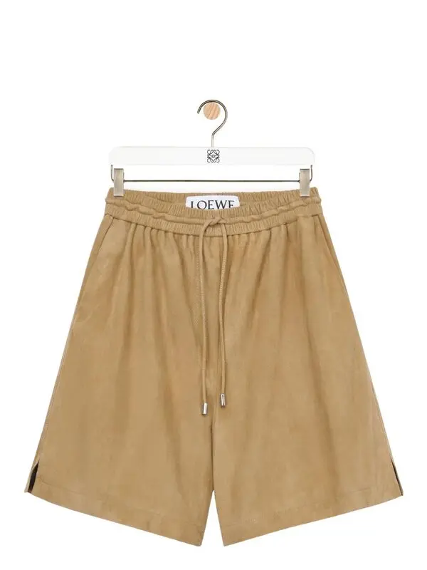 Loewe Drawstring Leather Shorts - Nude