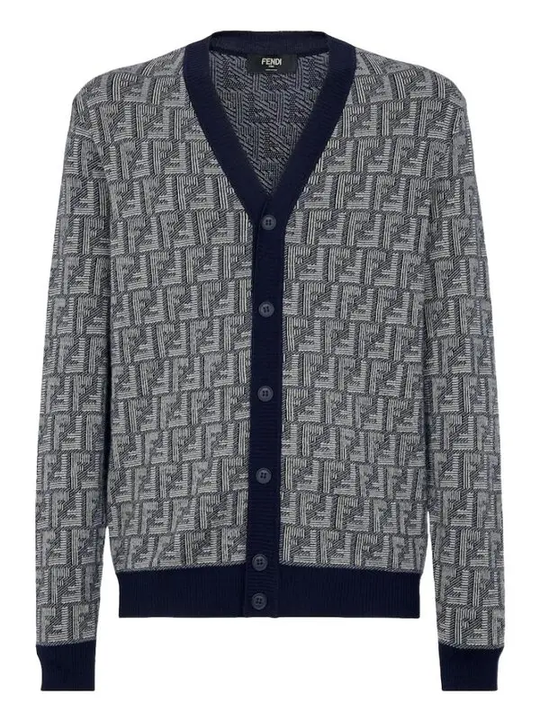 Fendi Monogrammed Buttoned Cardigan - Dark Blue
